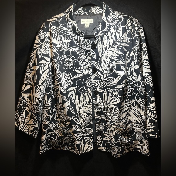 Appleseed's | Jackets & Coats | Appleseeds Womens Black Florallined Blazer Size 8 Button Down ...
